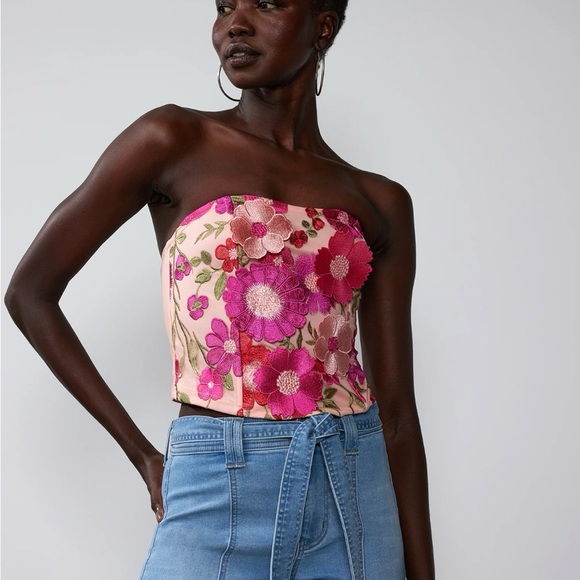 New York & Company | Tops | New York Company Pink Floral Bustier Crop ...